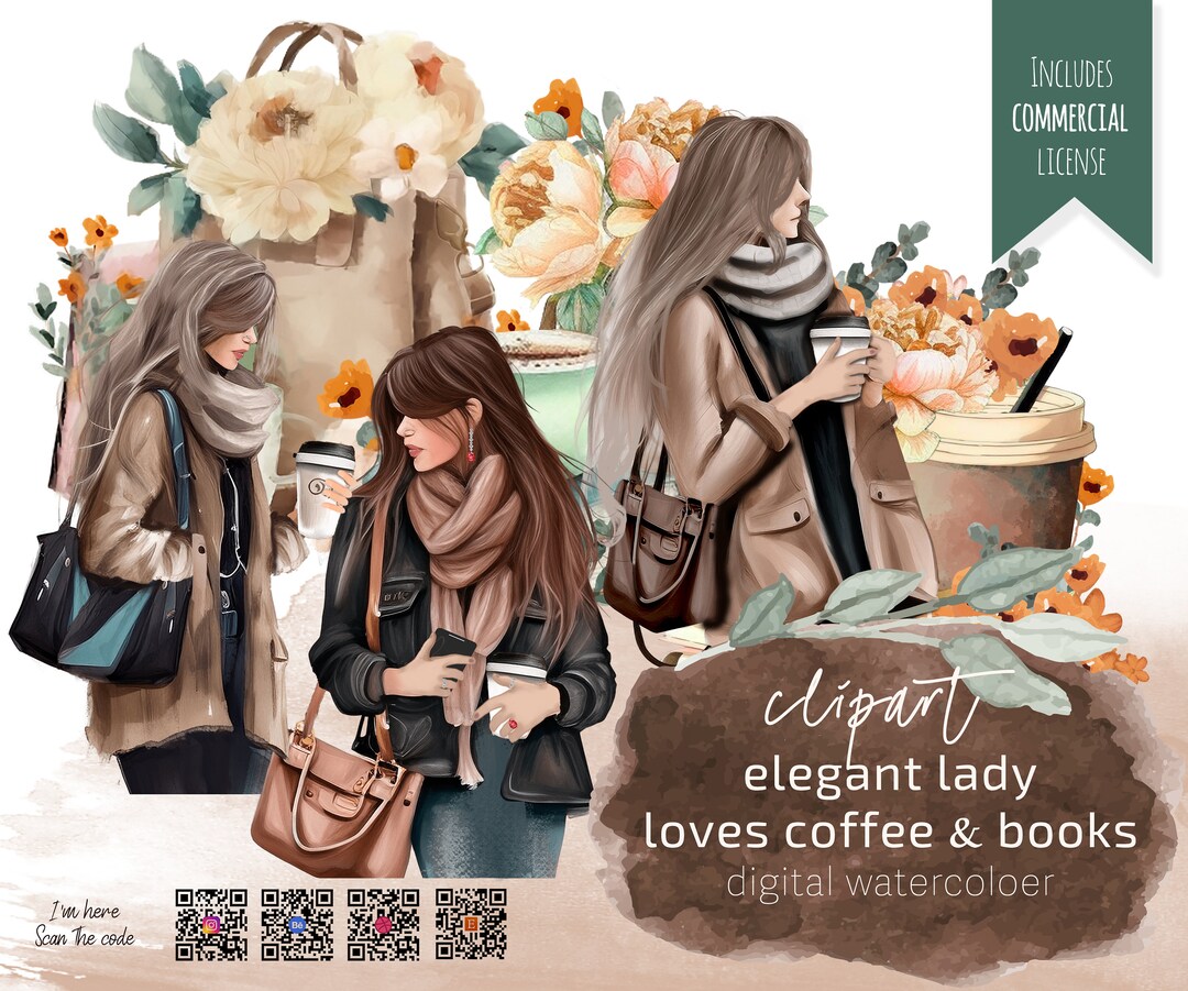 Watercolor Books and Coffee Bookworm Life Graphics, Parisian Clipart ...