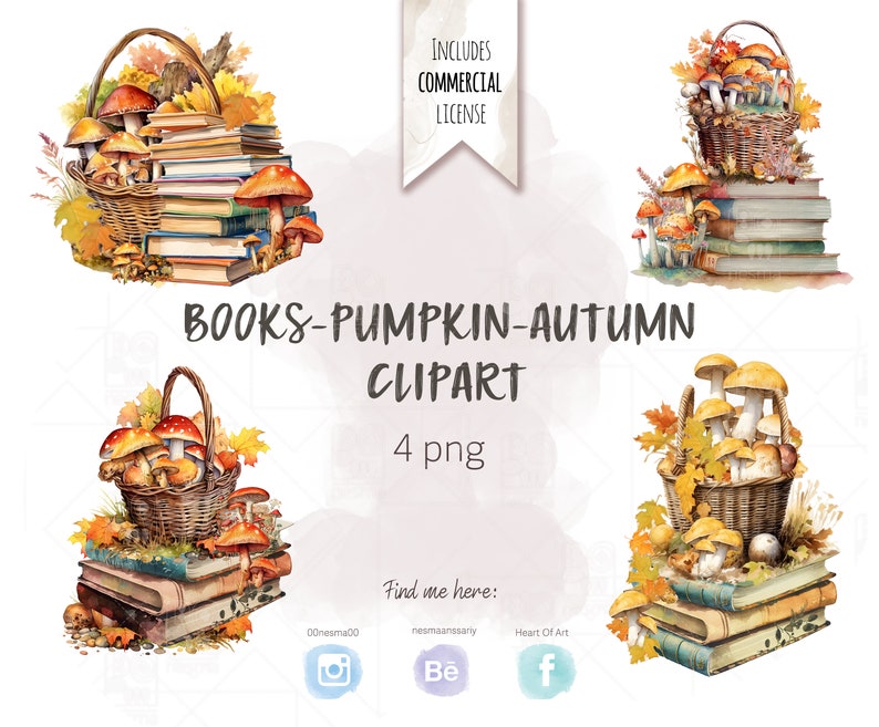 Mushroom Book Clipart, Cottage Watercolor Bookish Illustration, Fantasy ...