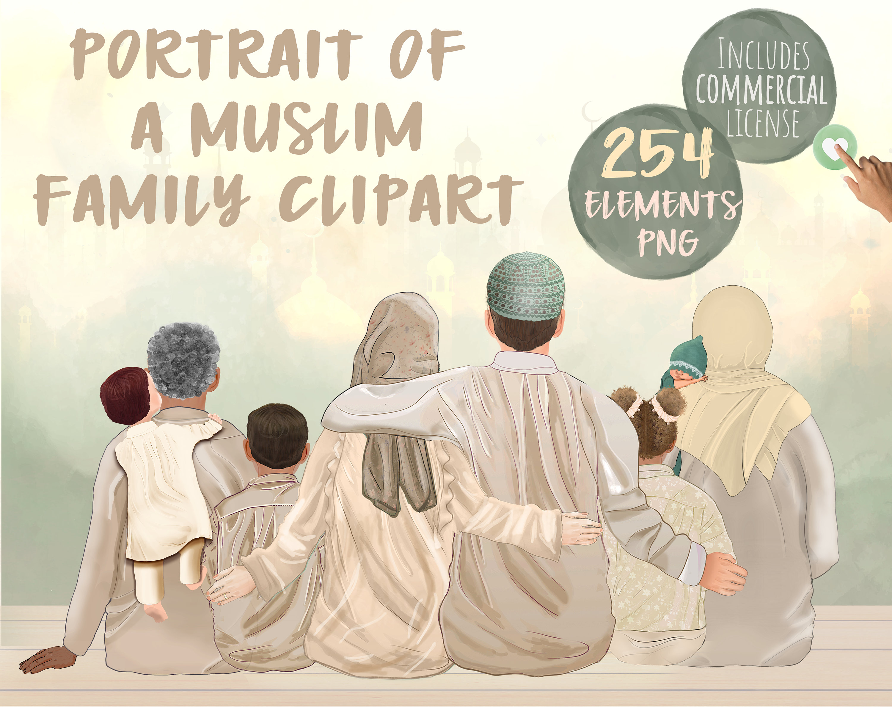 Muslim Family Clipart Set: Mother, Father, Children brother, Sister ...