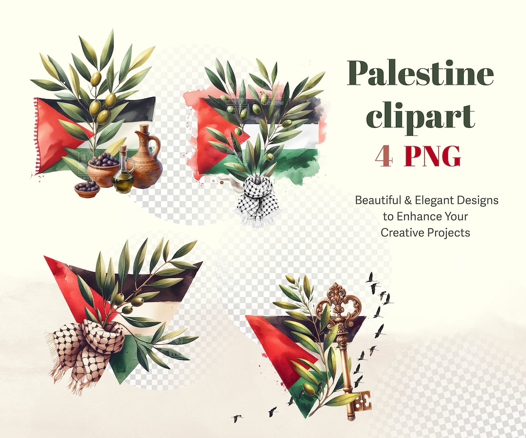 Watercolor Floral Keffiyeh & Flag Clipart PNG, Peace in Palestine ...