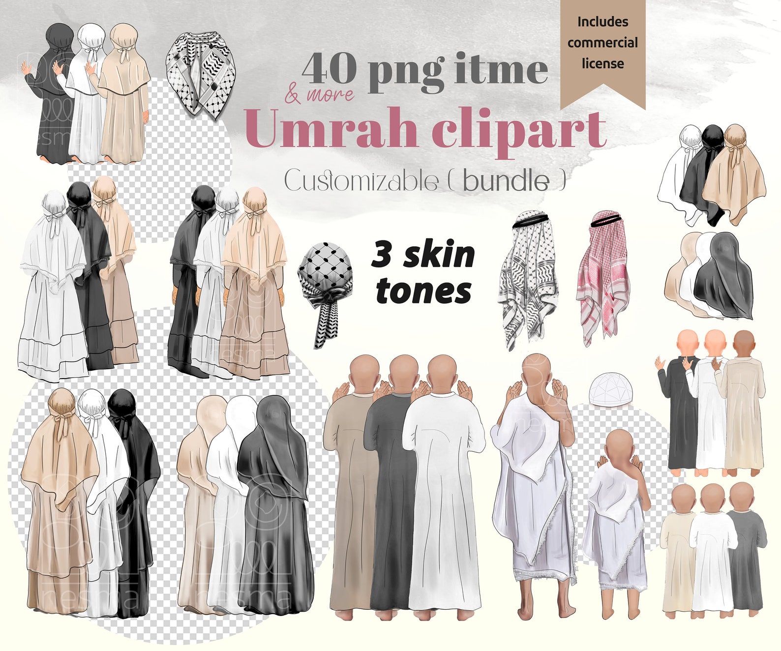 Muslim Family Clip Art Bundle: Women, Men, Girls, Boys. Hajj & Umrah ...
