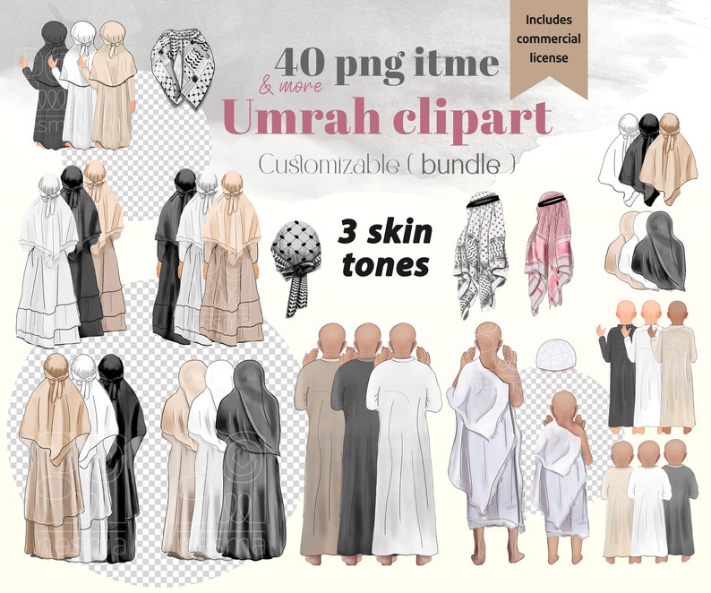 Muslim Family Clip Art Bundle: Women, Men, Girls, Boys. Hajj & Umrah ...