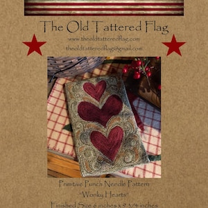 WONKY HEARTS L Punch Needle Pattern L Valentines L Primitive Decor L ...
