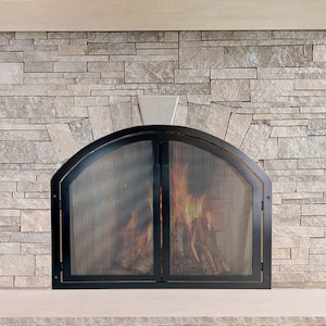 Arched Fireplace Screen With Doors, Simple Curved Design, Custom Sizes ...