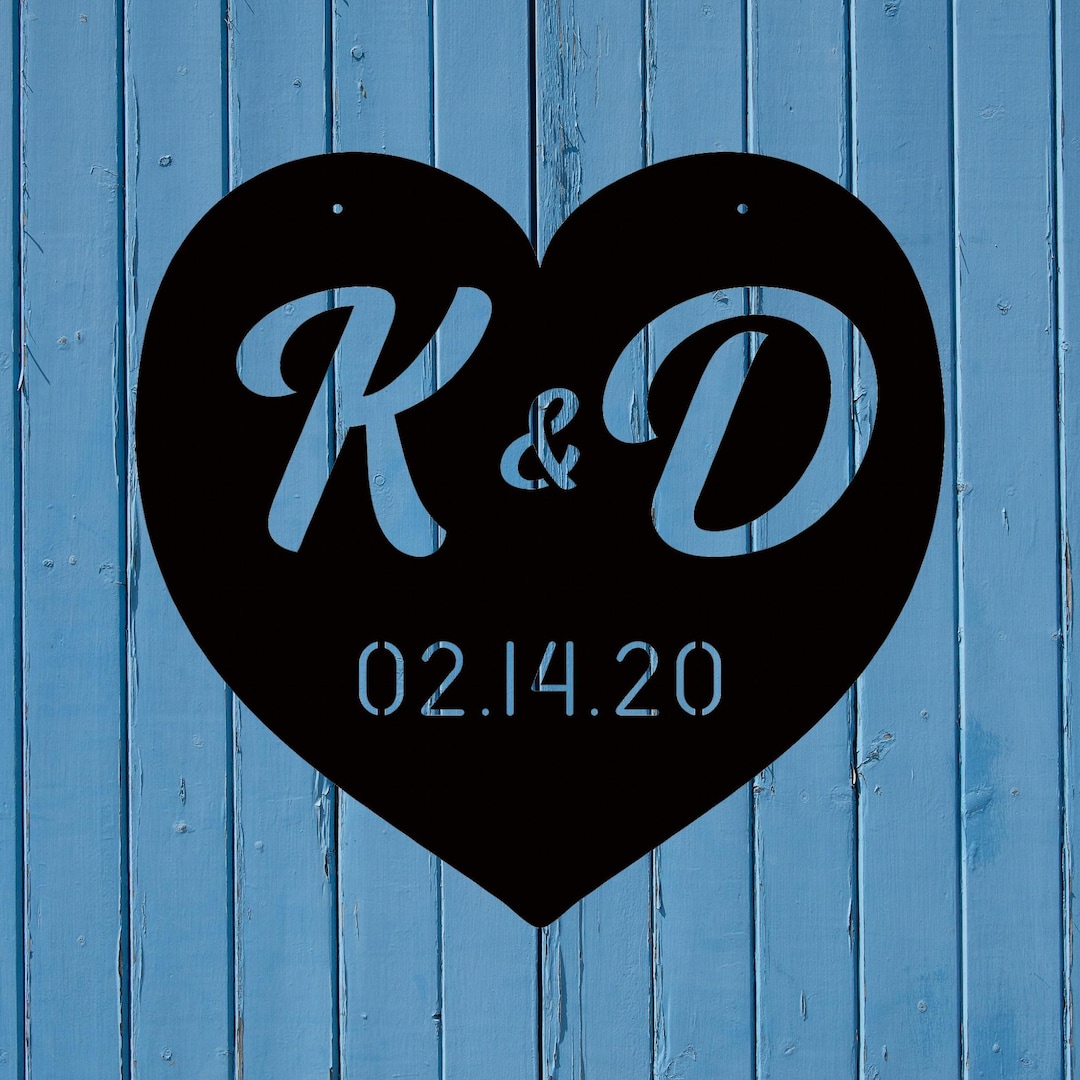 Custom Metal Heart, Heart Shaped Sign, Personalized Initials and Date ...