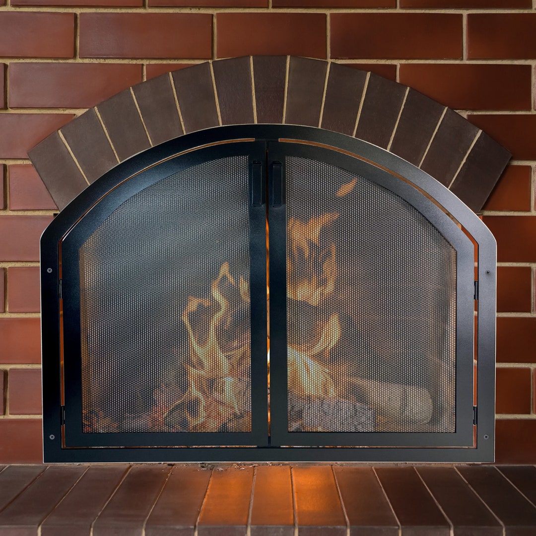 Arched Fireplace Screen With Doors, Simple Curved Design, Custom Sizes ...