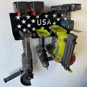 USA Power Tool Organizer Wall Mount, Cordless Drill Hanger and Battery ...