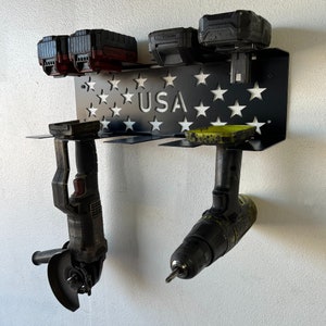 USA Power Tool Organizer Wall Mount, Cordless Drill Hanger and Battery ...