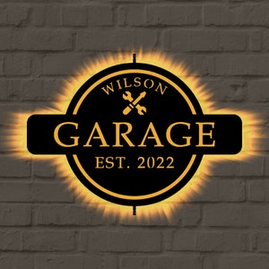Custom Neon Garage Sign, LED Backlit Garage Metal Sign, Personalized ...