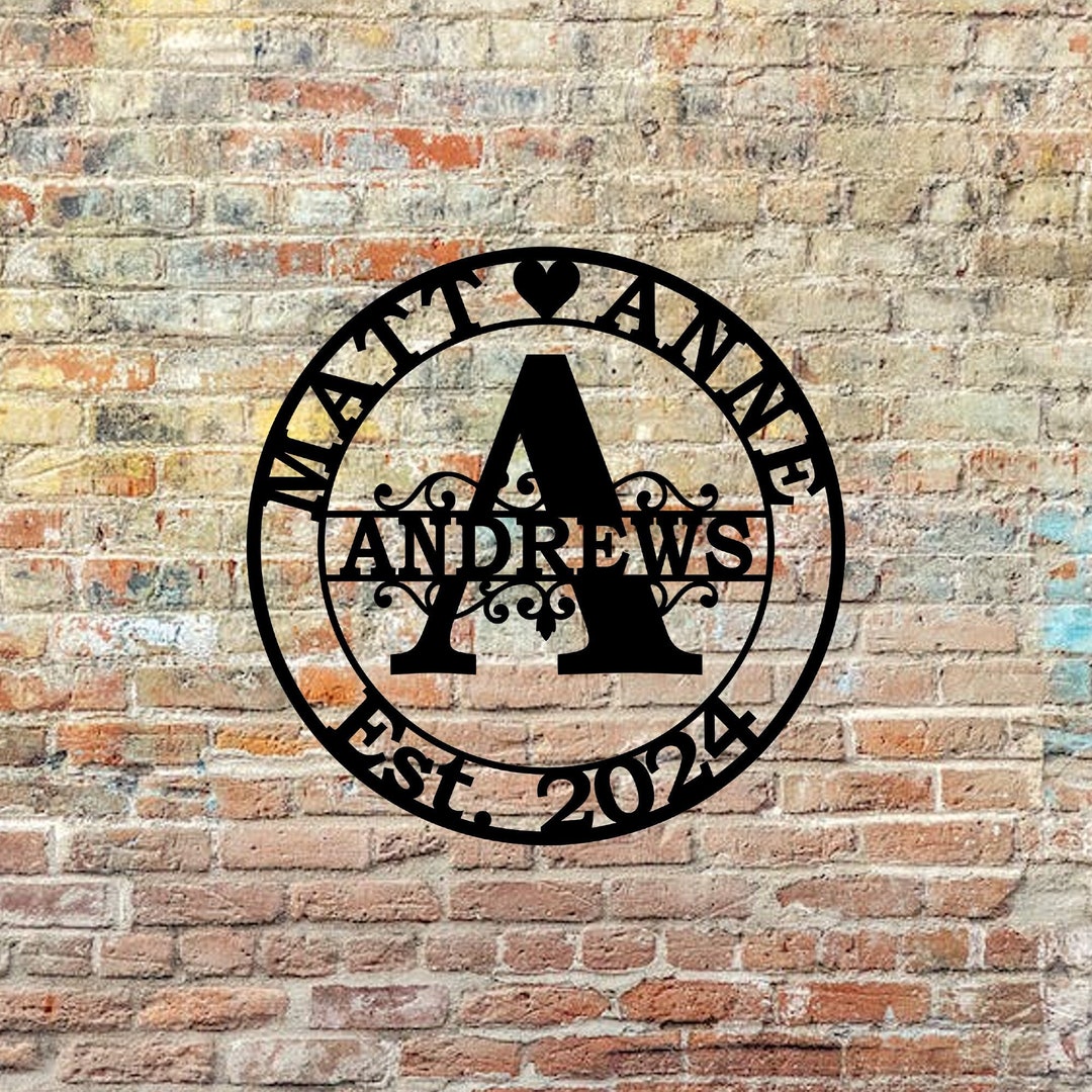Circular Split Letter Monogrammed Sign, Customized Family Name Metal ...
