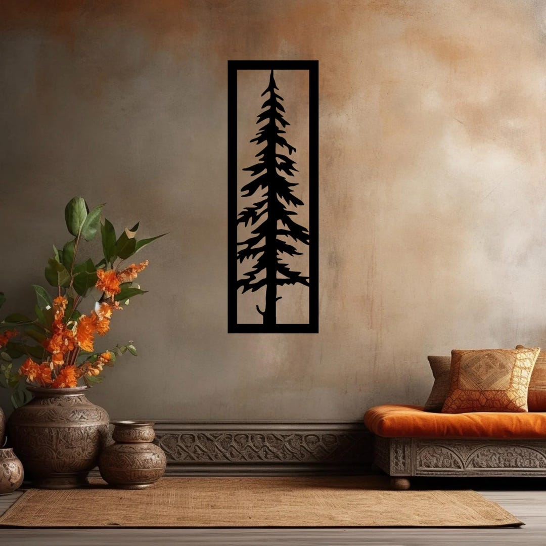 Sylvara Tree Metal Wall Art, Long Narrow Wall Art, Metal Rectangular ...