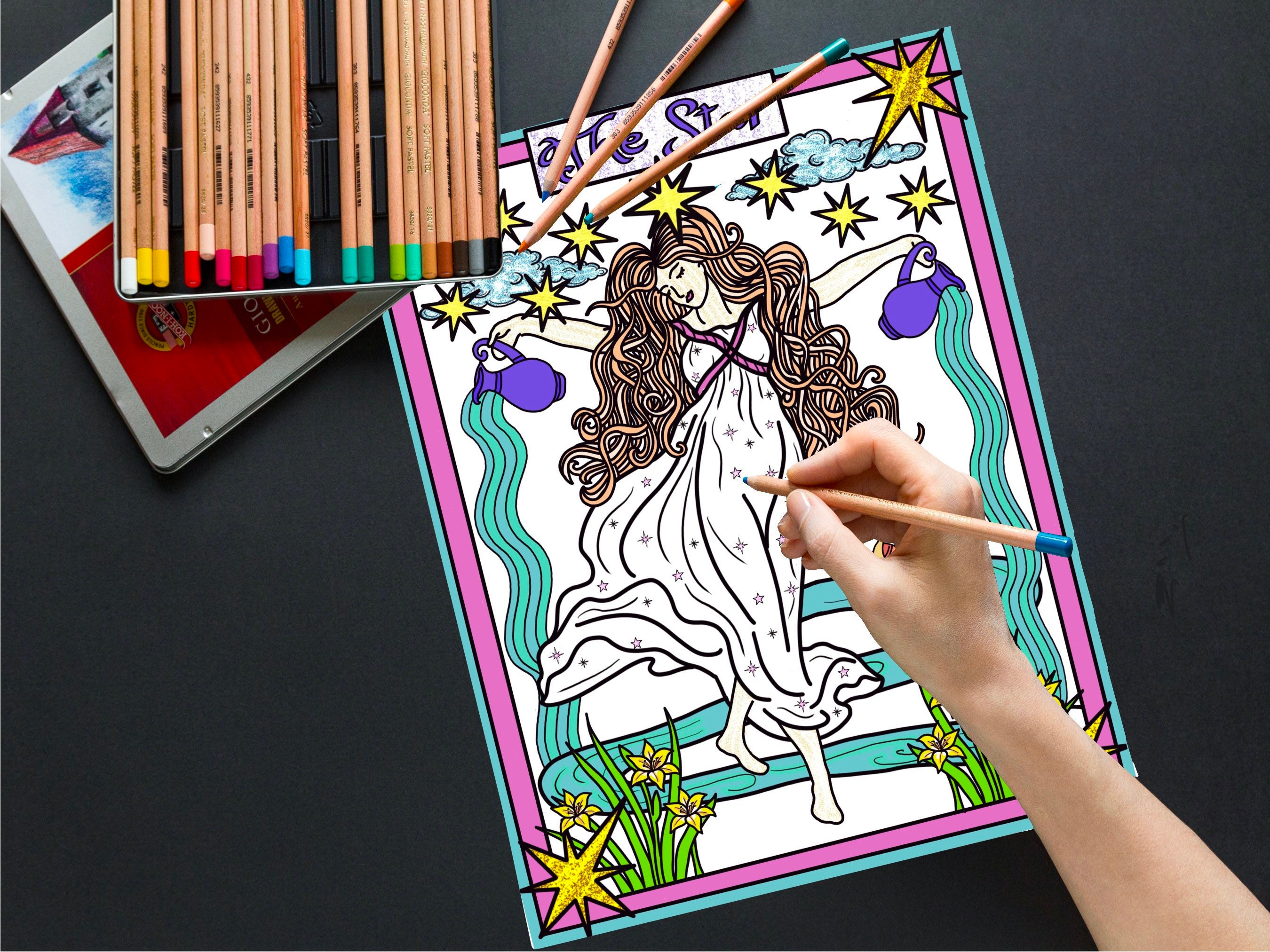 TAROT COLORING CARDS, Celestial Aesthetic, Adult Coloring, Digital ...