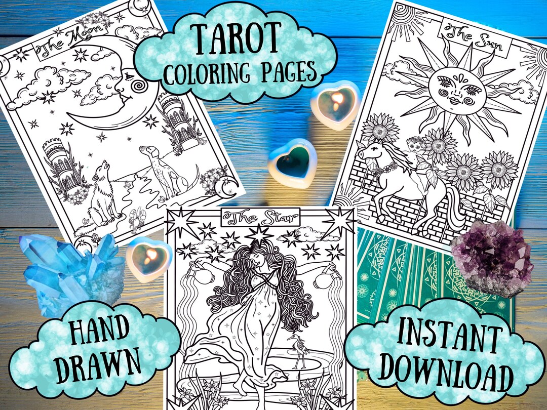 TAROT COLORING CARDS, Celestial Aesthetic, Adult Coloring, Digital ...