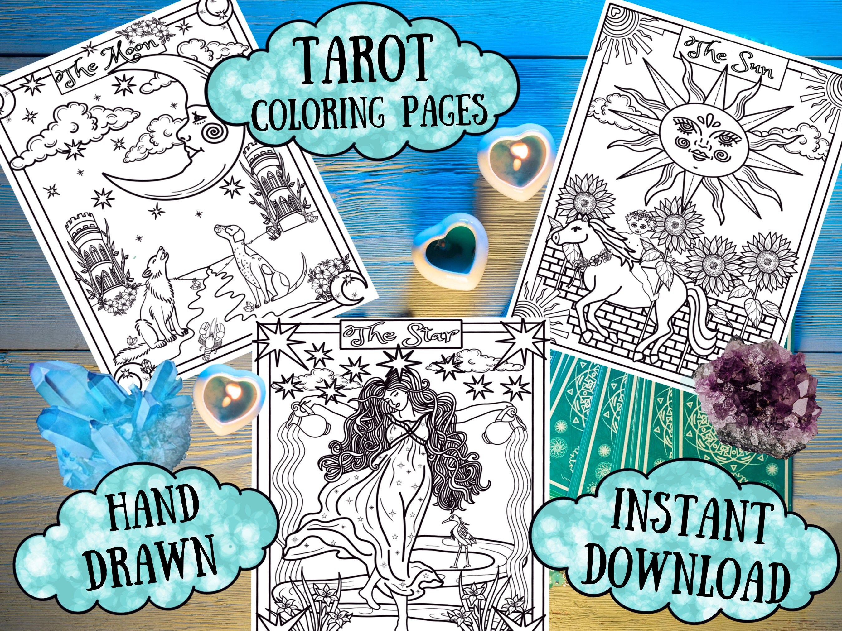 TAROT COLORING CARDS, Celestial Aesthetic, Adult Coloring, Digital ...