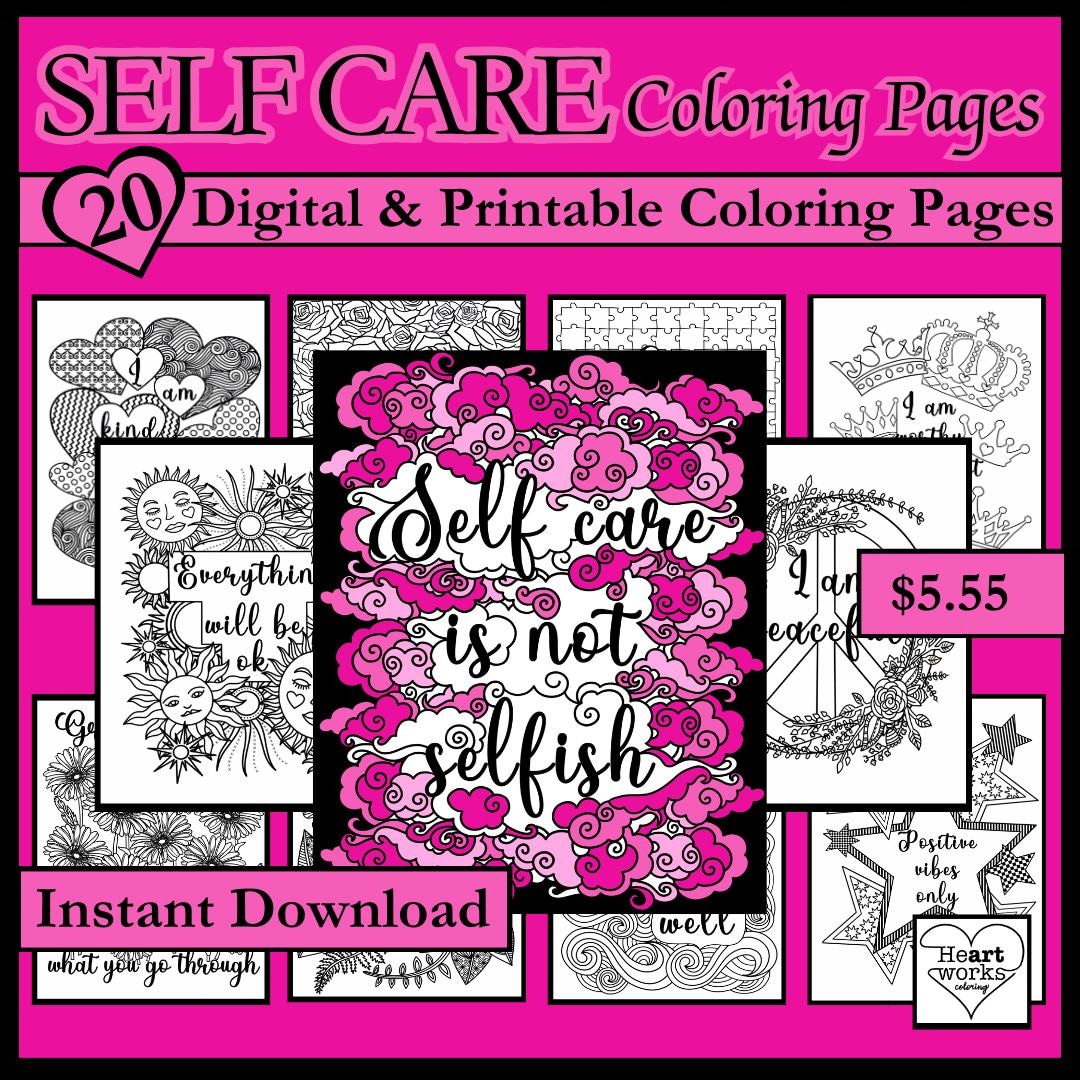 Self-care Coloring Pages: 20 Mental Health Illustrations (PDF Download ...