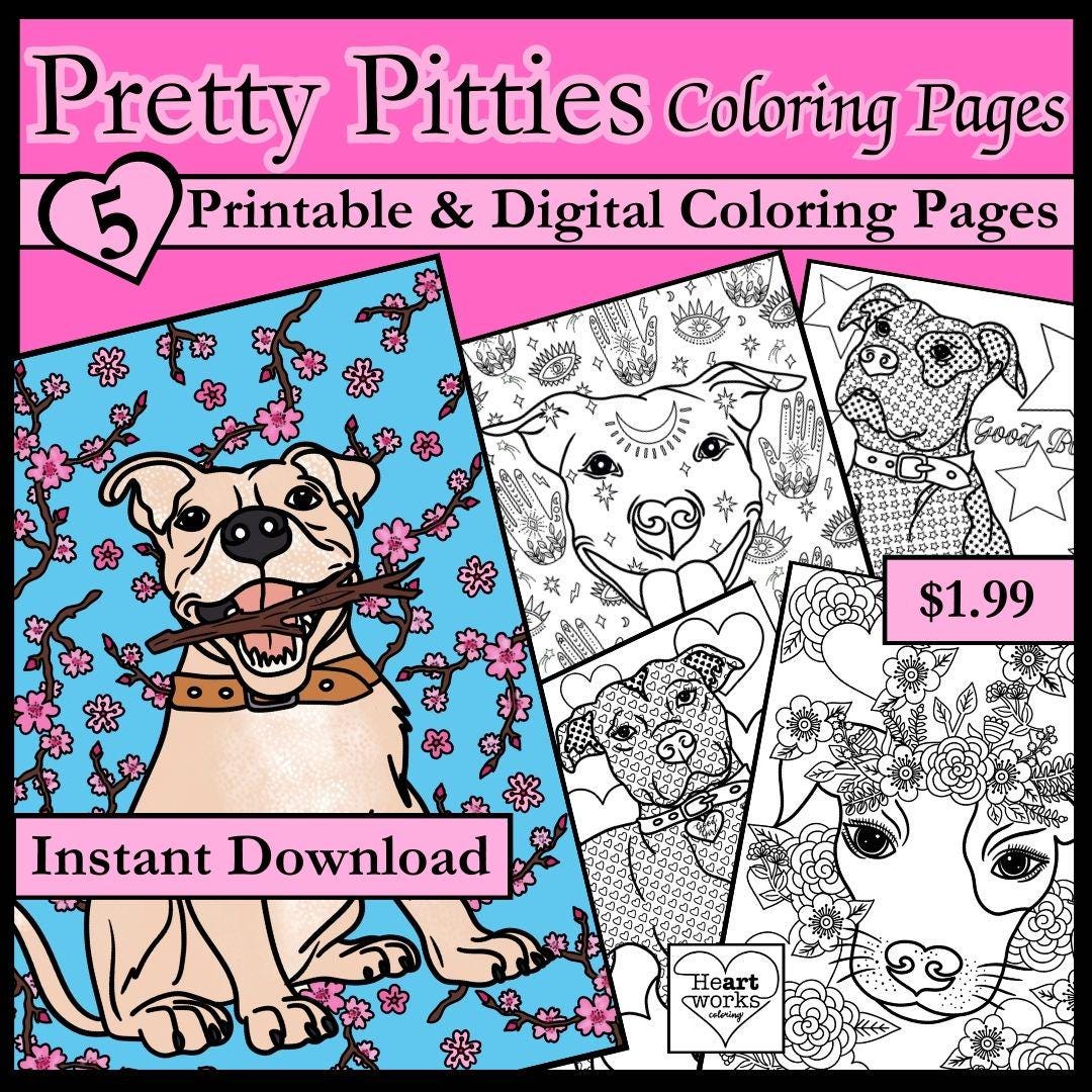 Pitbull Coloring Pages | Cute Dog Art, Fun Designs (digital Download ...
