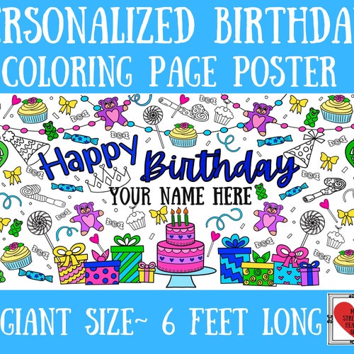 Kids BIRTHDAY BANNER COLORING Poster Custom Tablecloth - Etsy