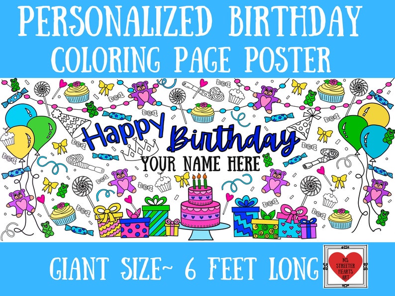 Kids BIRTHDAY BANNER, COLORING Poster, Custom Tablecloth, Personalized ...