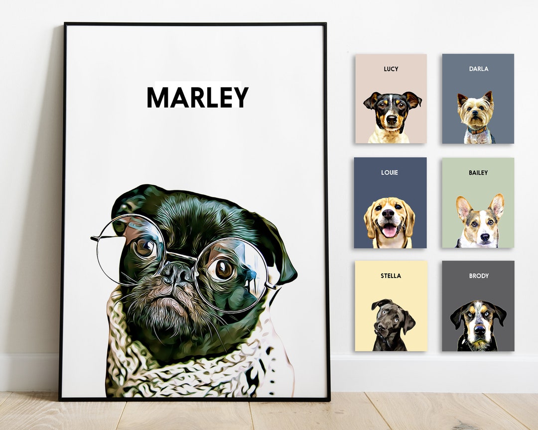 Pet Portrait Custom and Personalized. Pet Dog Wall Art DIGITAL DOWNLOAD ...