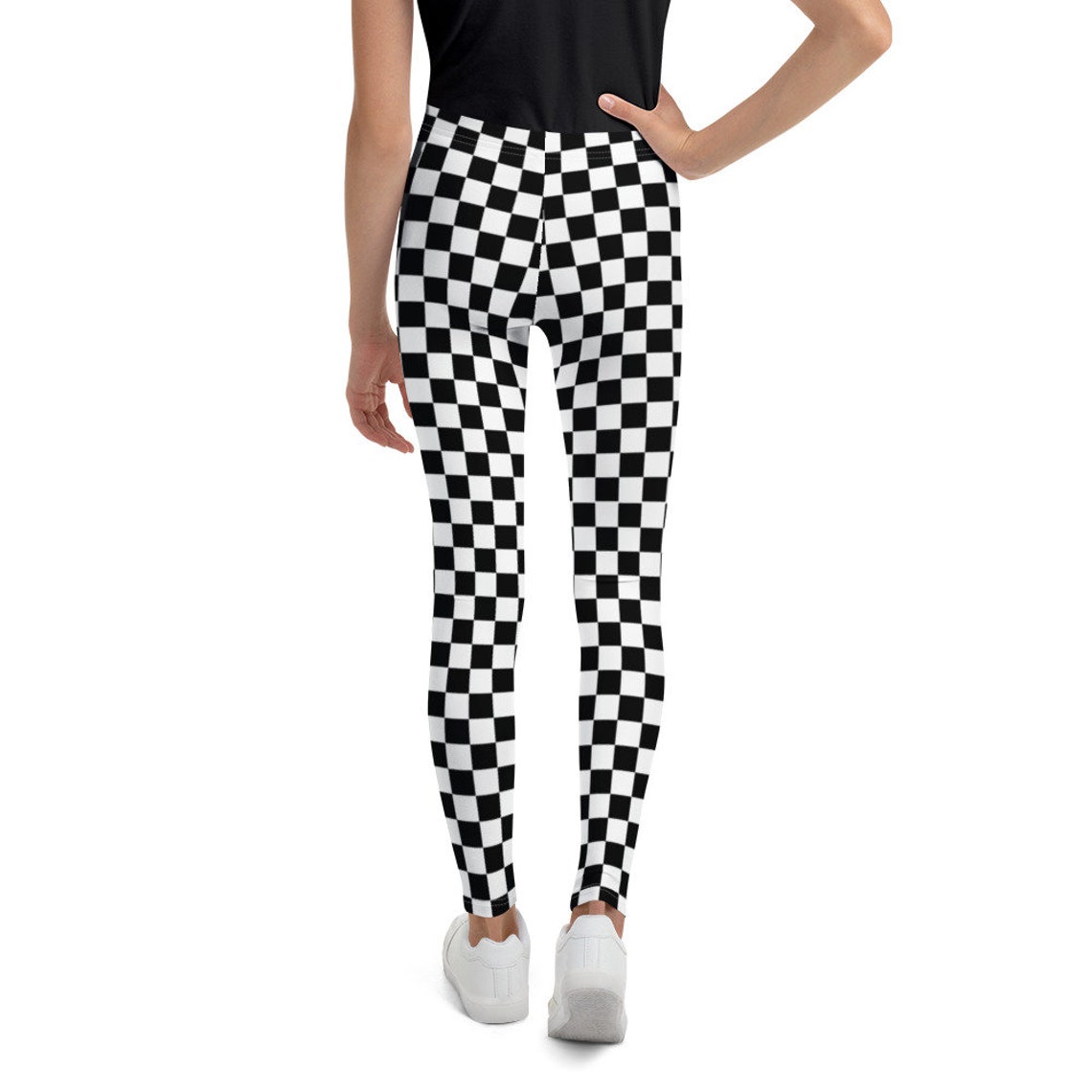 Girl's Checkered Leggings, Checkerboard Leggings, Black and White ...