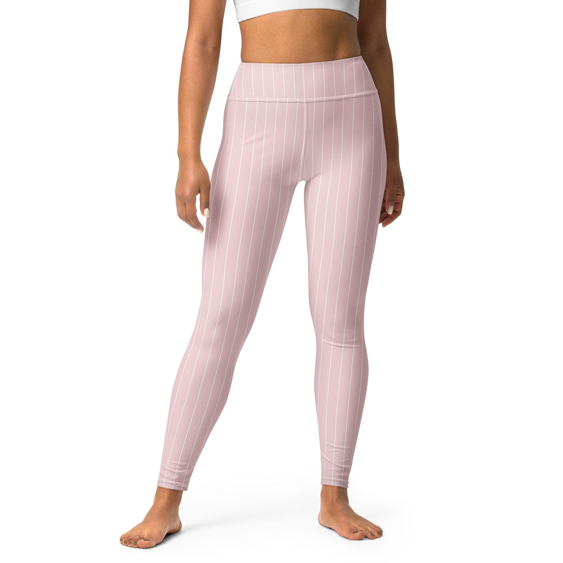 Vertical Striped Leggings, Pink Colour, High Waisted, Stretchy Tights ...