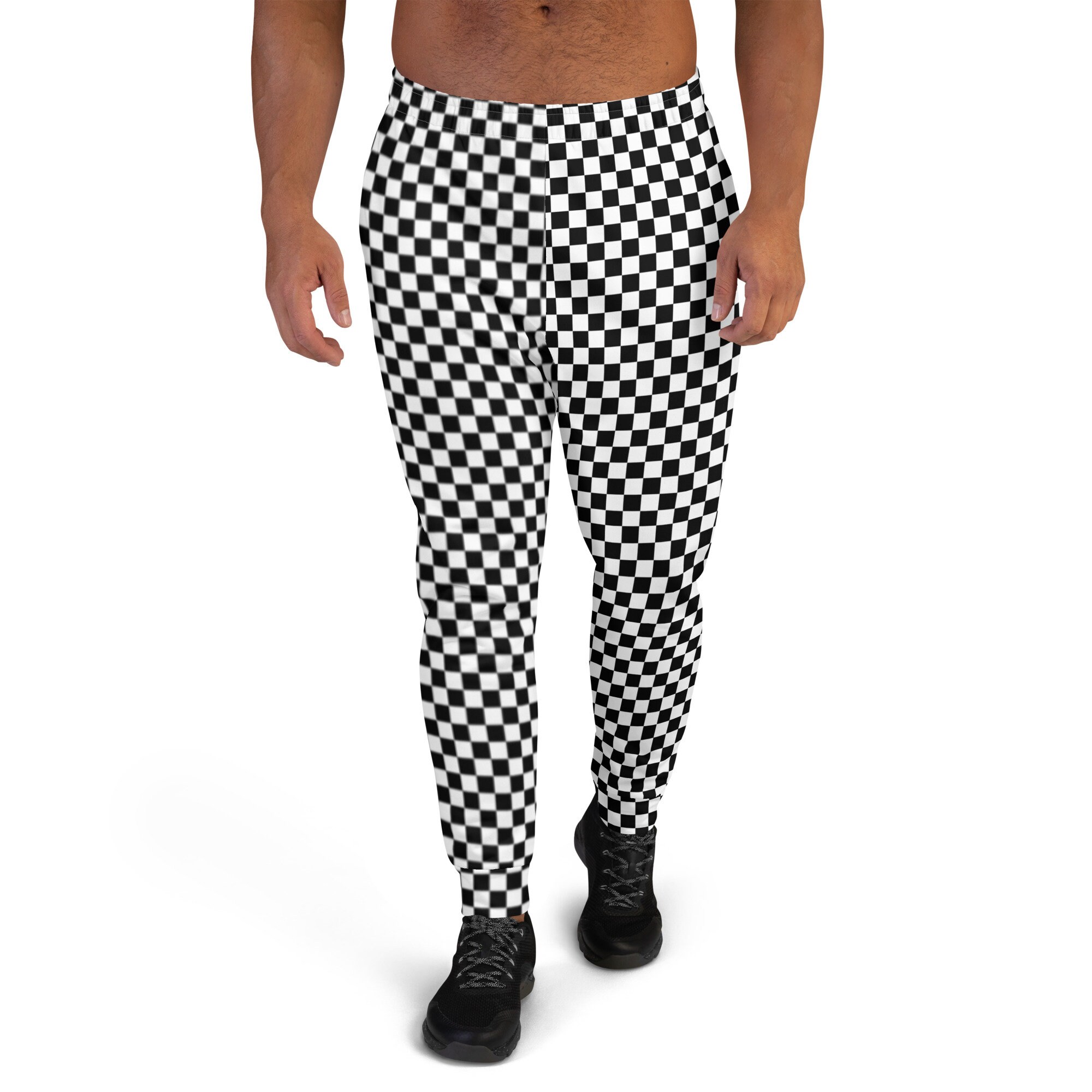 Small Checkered Print Trousers, Black and White Checked Joggers ...