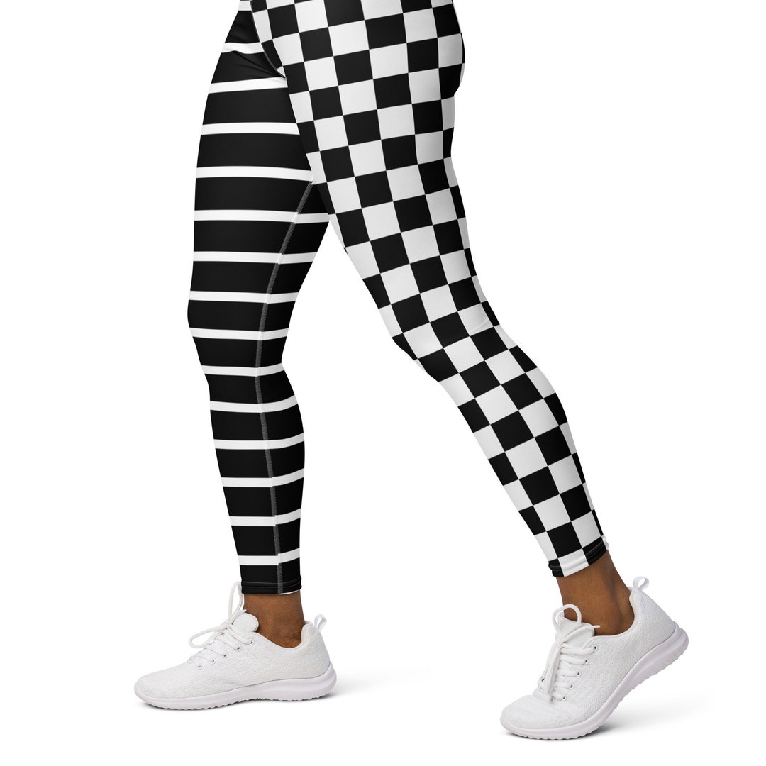Asymmetric Checkered Leggings, High Waisted, Workout, Yoga Pants, Super ...