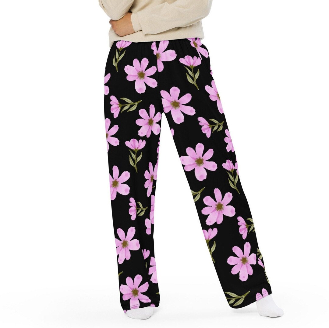 Floral Wide Leg Trousers Relaxed Fit Pants Boho Loungewear Etsy