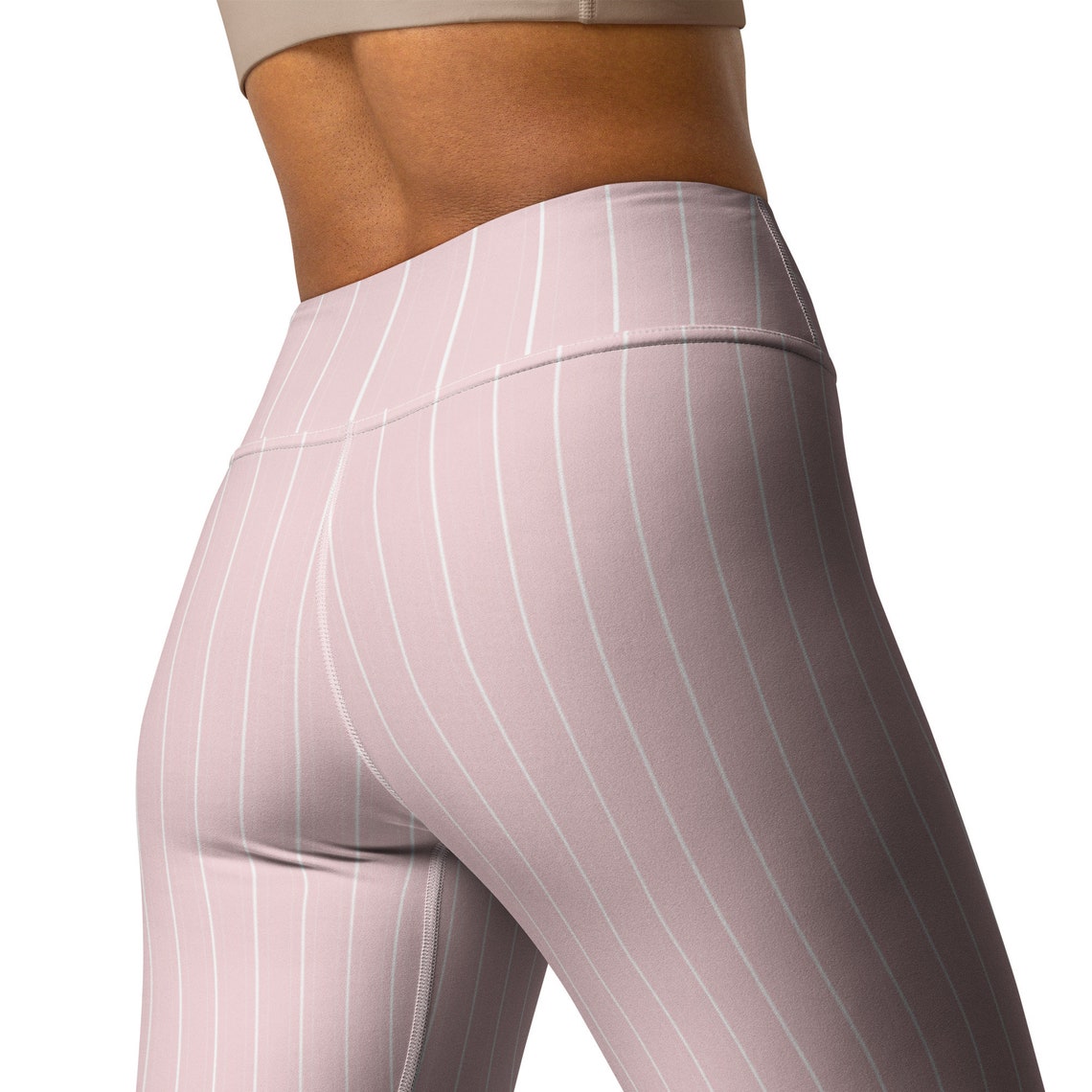Vertical Striped Leggings, Pink Colour, High Waisted, Stretchy Tights ...
