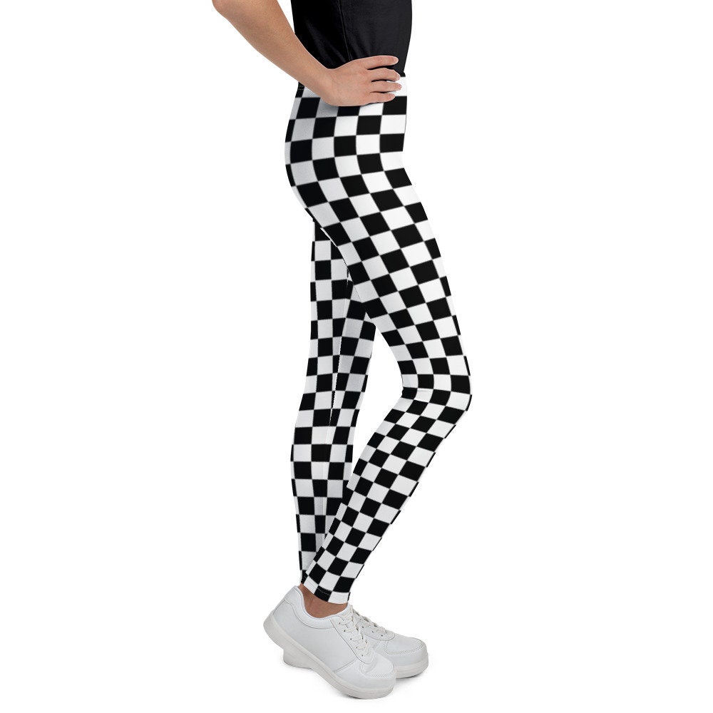 Girl's Checkered Leggings, Checkerboard Leggings, Black and White ...