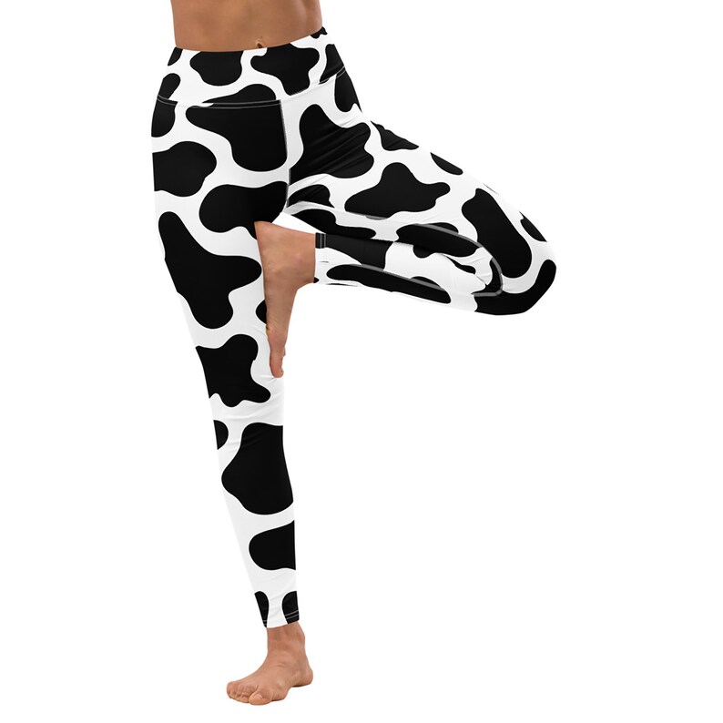 Cow Print Leggings: High-waisted Yoga Pants, Animal Print Activewear - Etsy