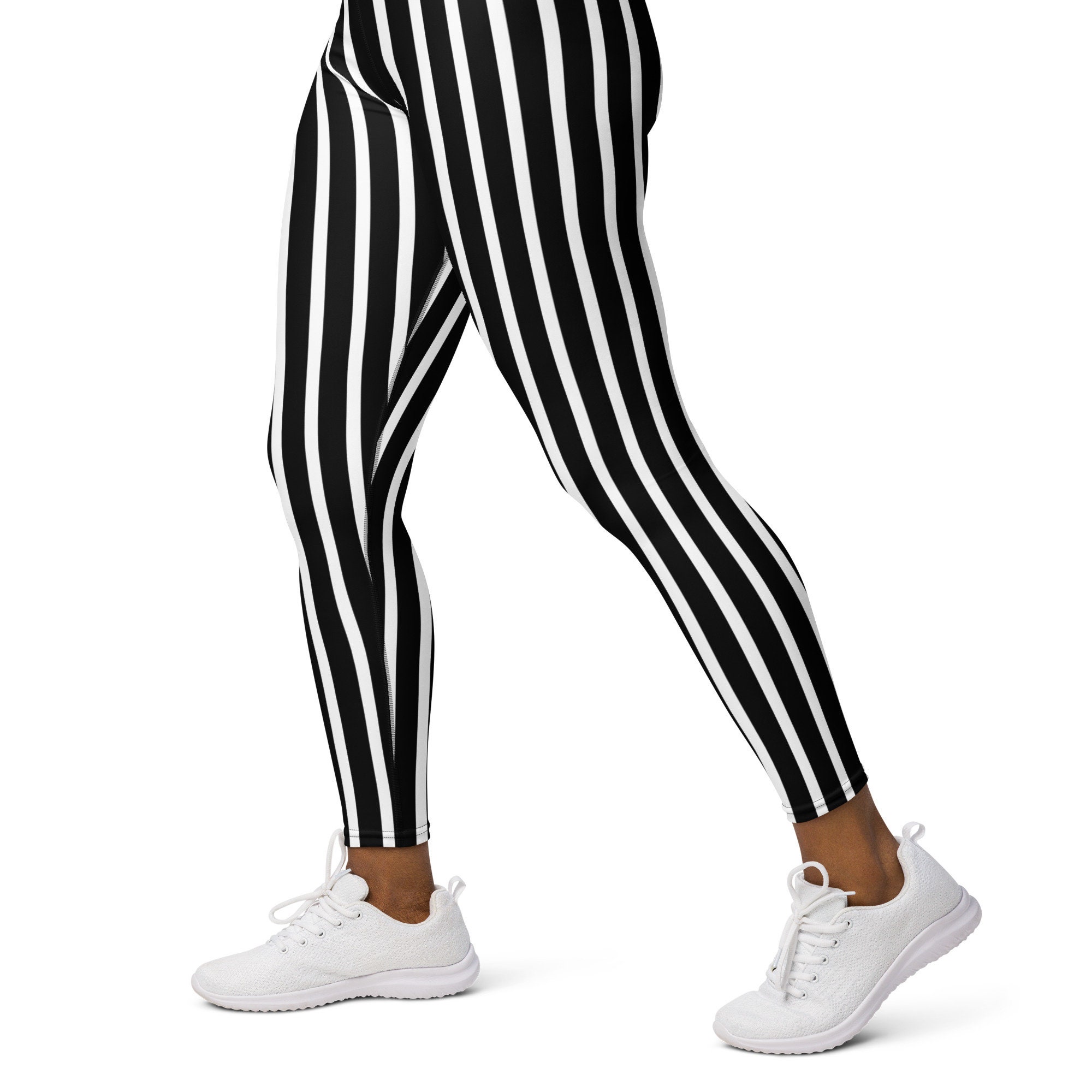 Vertical Striped Leggings, Black and White, High Waisted Tights, Broad ...