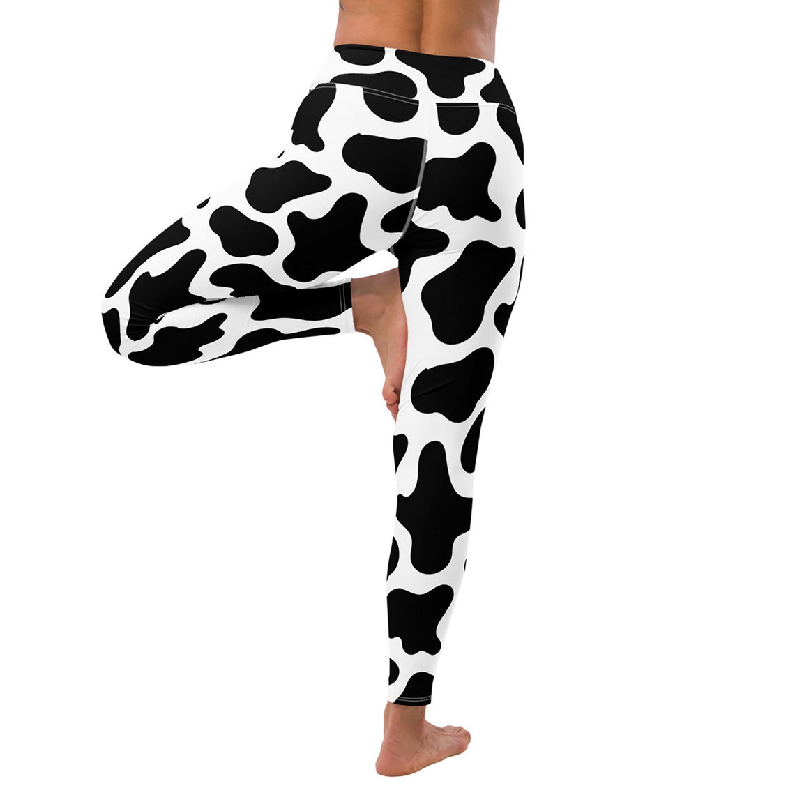 Cow Print Leggings: High-waisted Yoga Pants, Animal Print Activewear - Etsy