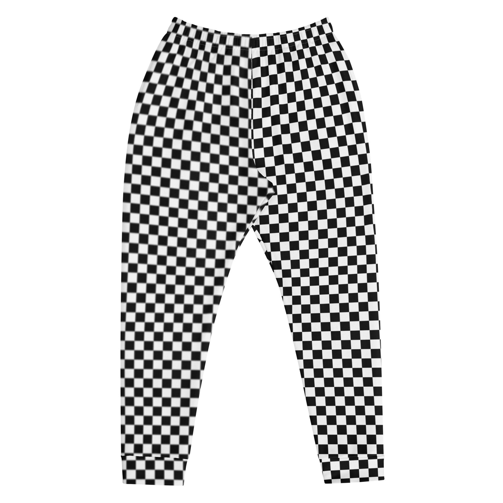Small Checkered Print Trousers, Black and White Checked Joggers ...