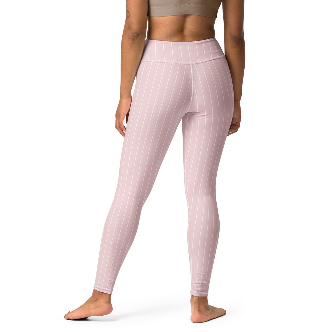 Vertical Striped Leggings, Pink Colour, High Waisted, Stretchy Tights ...