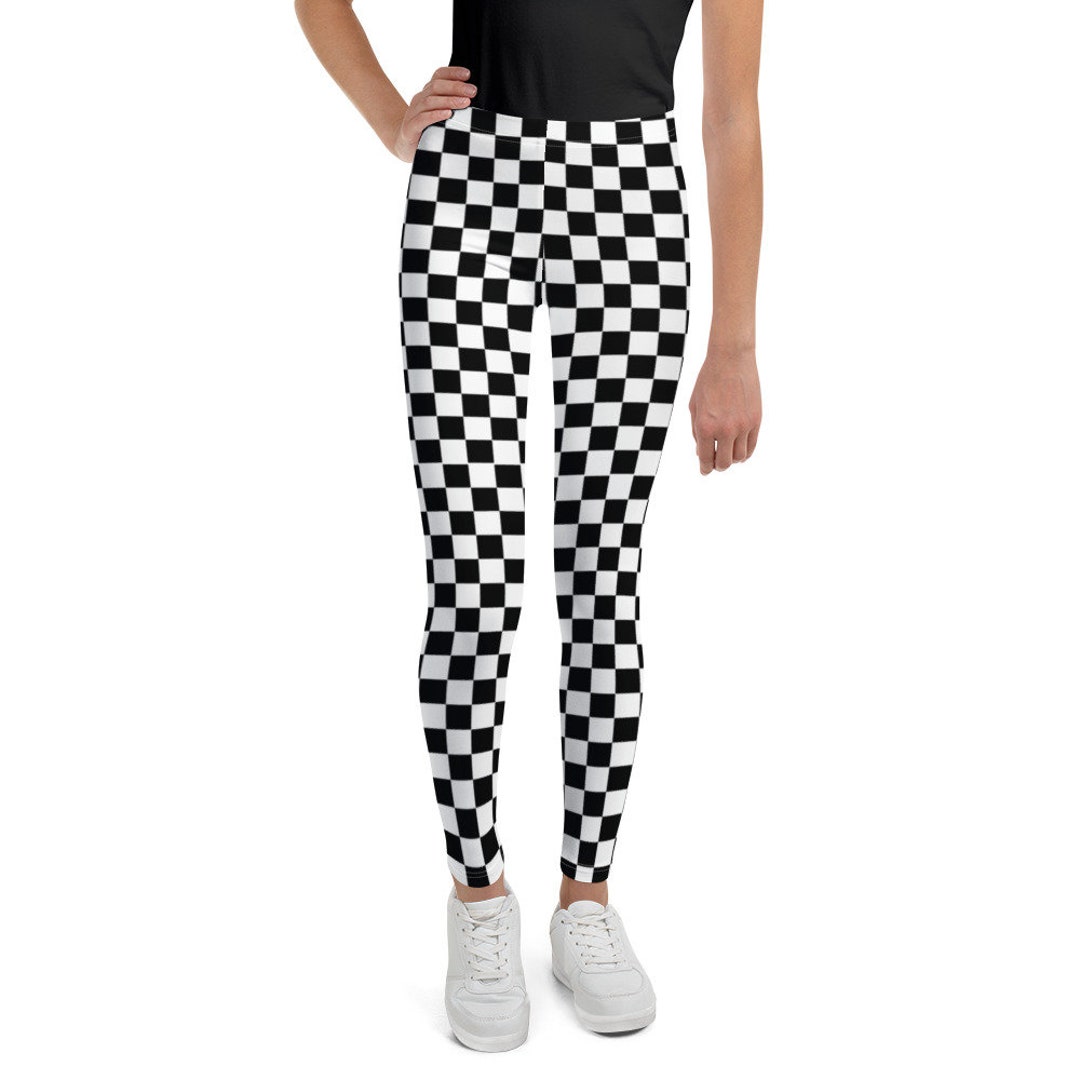 Girl's Checkered Leggings, Checkerboard Leggings, Black and White ...
