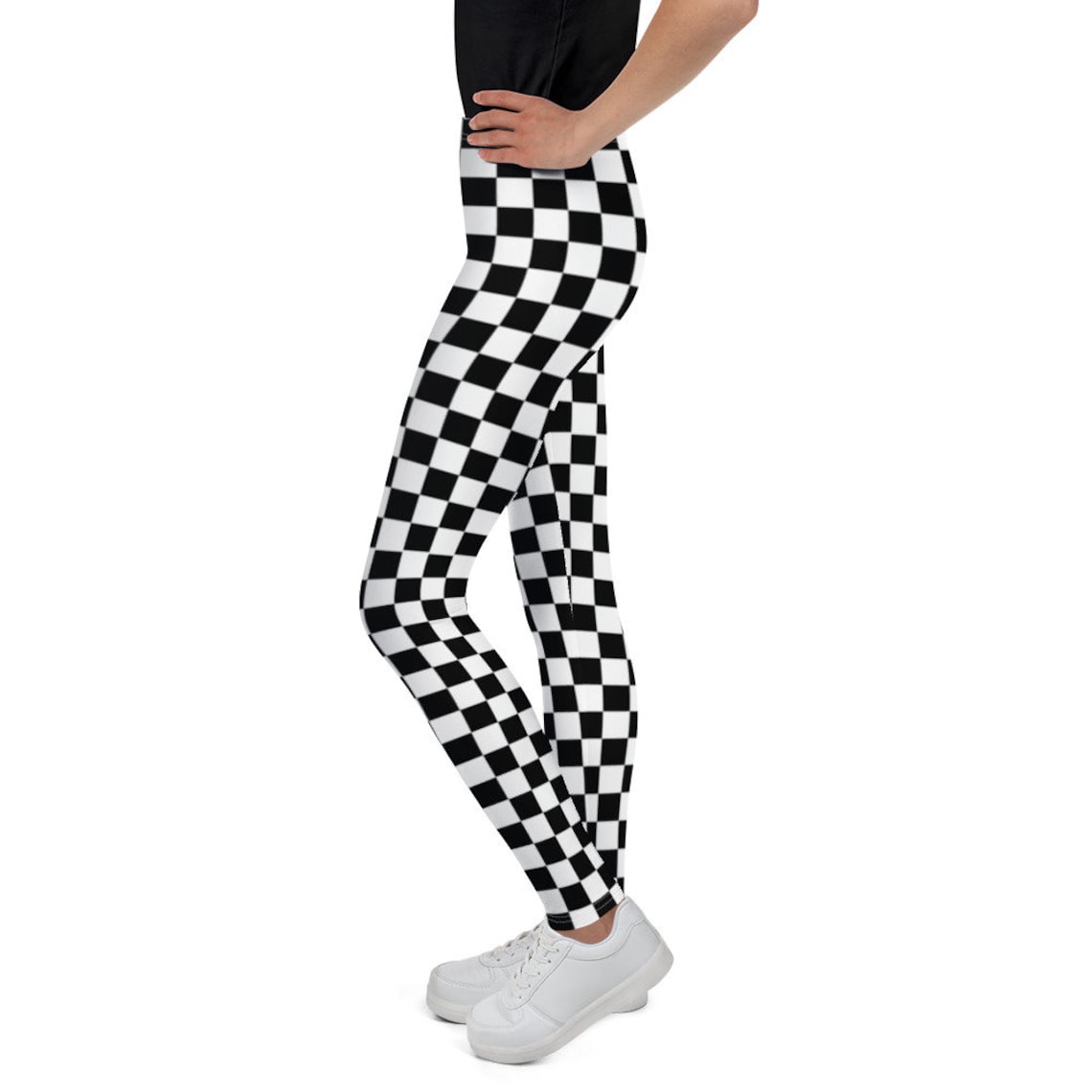Girl's Checkered Leggings, Checkerboard Leggings, Black and White ...