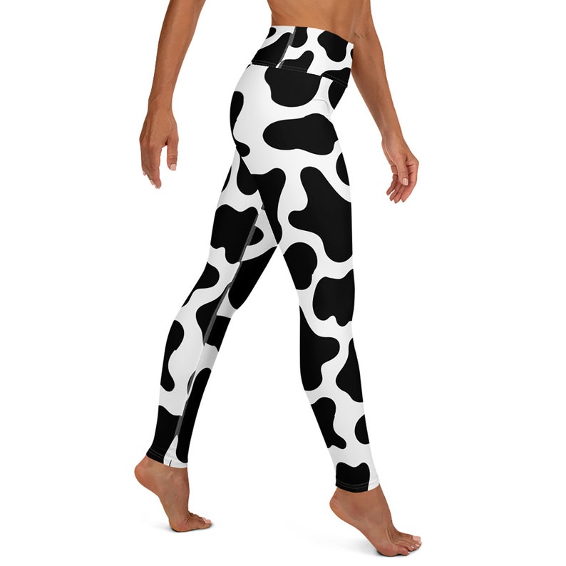 Cow Print Leggings: High-waisted Yoga Pants, Animal Print Activewear - Etsy