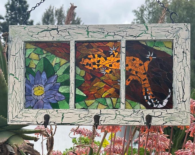 Handcrafted Stained Glass Mosaic, Leopard Gecko With Flower, Fathers ...