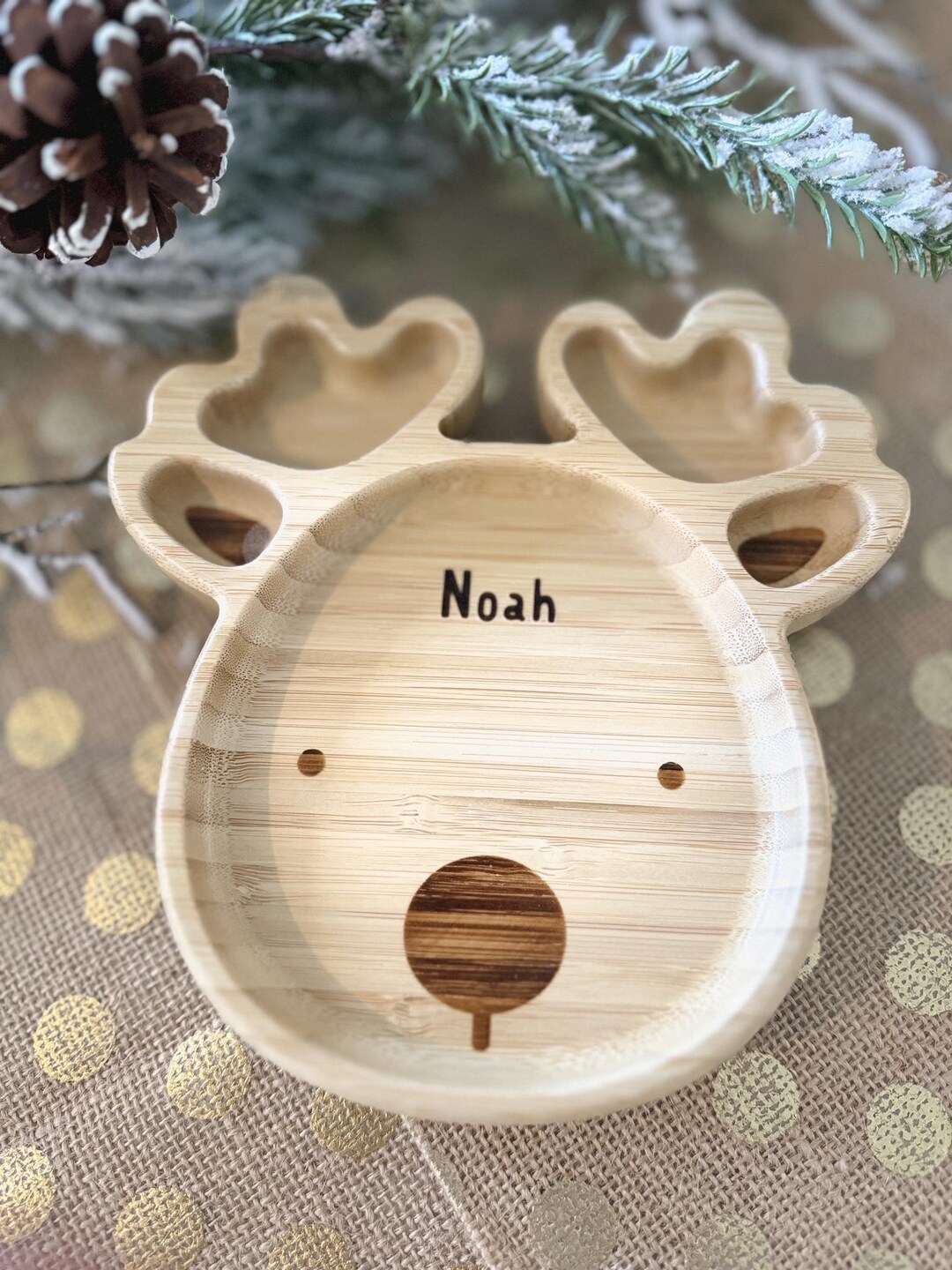 Personalized Bamboo Reindeer Plate – Engraved Christmas Dinnerware - Etsy