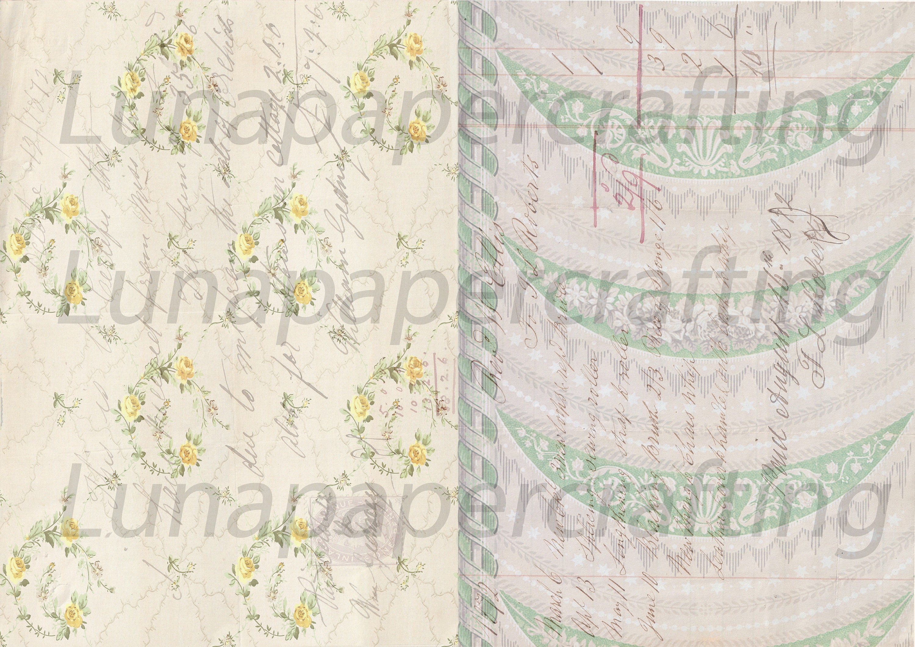 8 Patterned and 1800's Script Background Pages for Junk Journals Kit 1 ...
