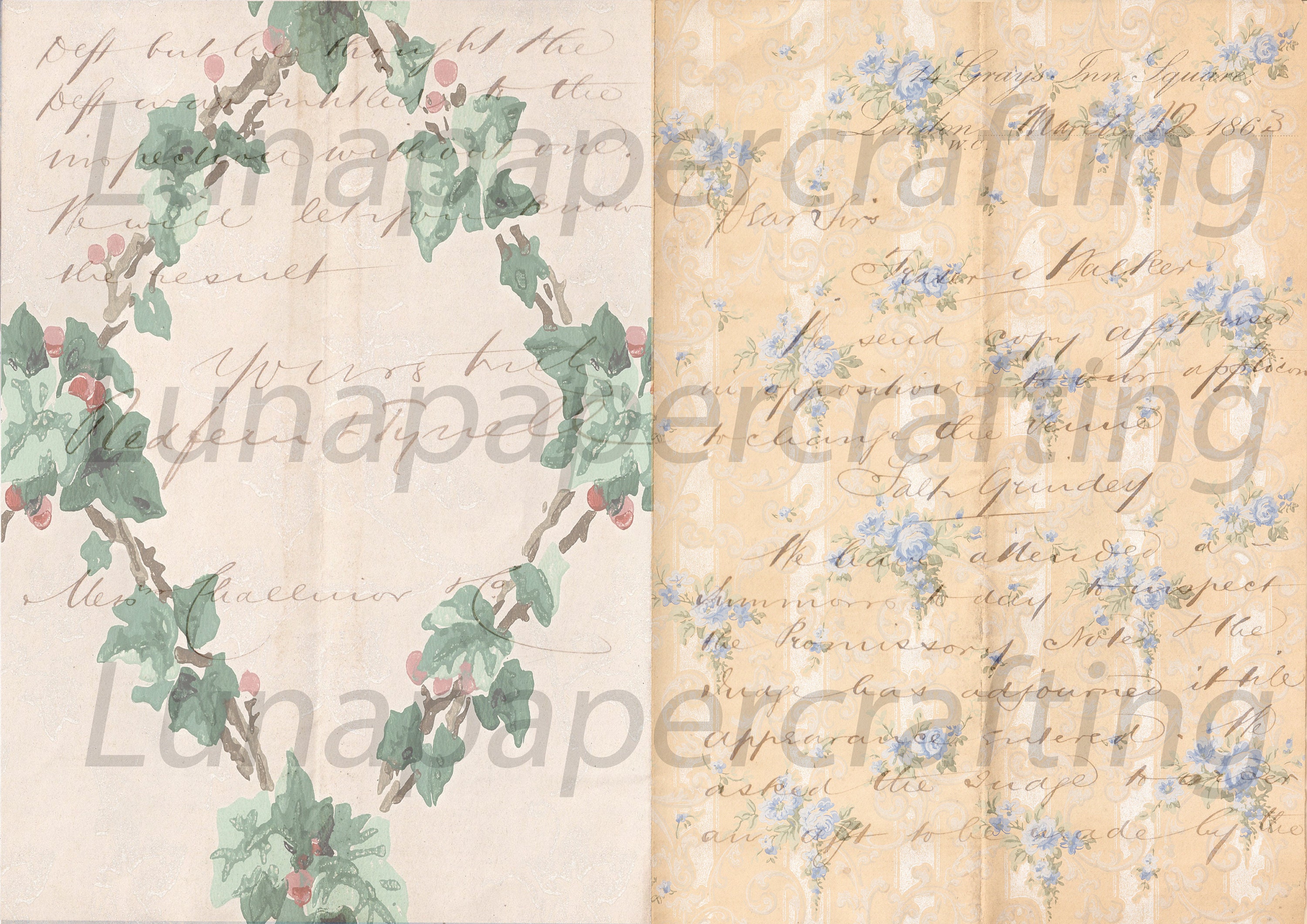 8 Patterned and 1800's Script Background Pages for Junk Journals Kit 1 ...