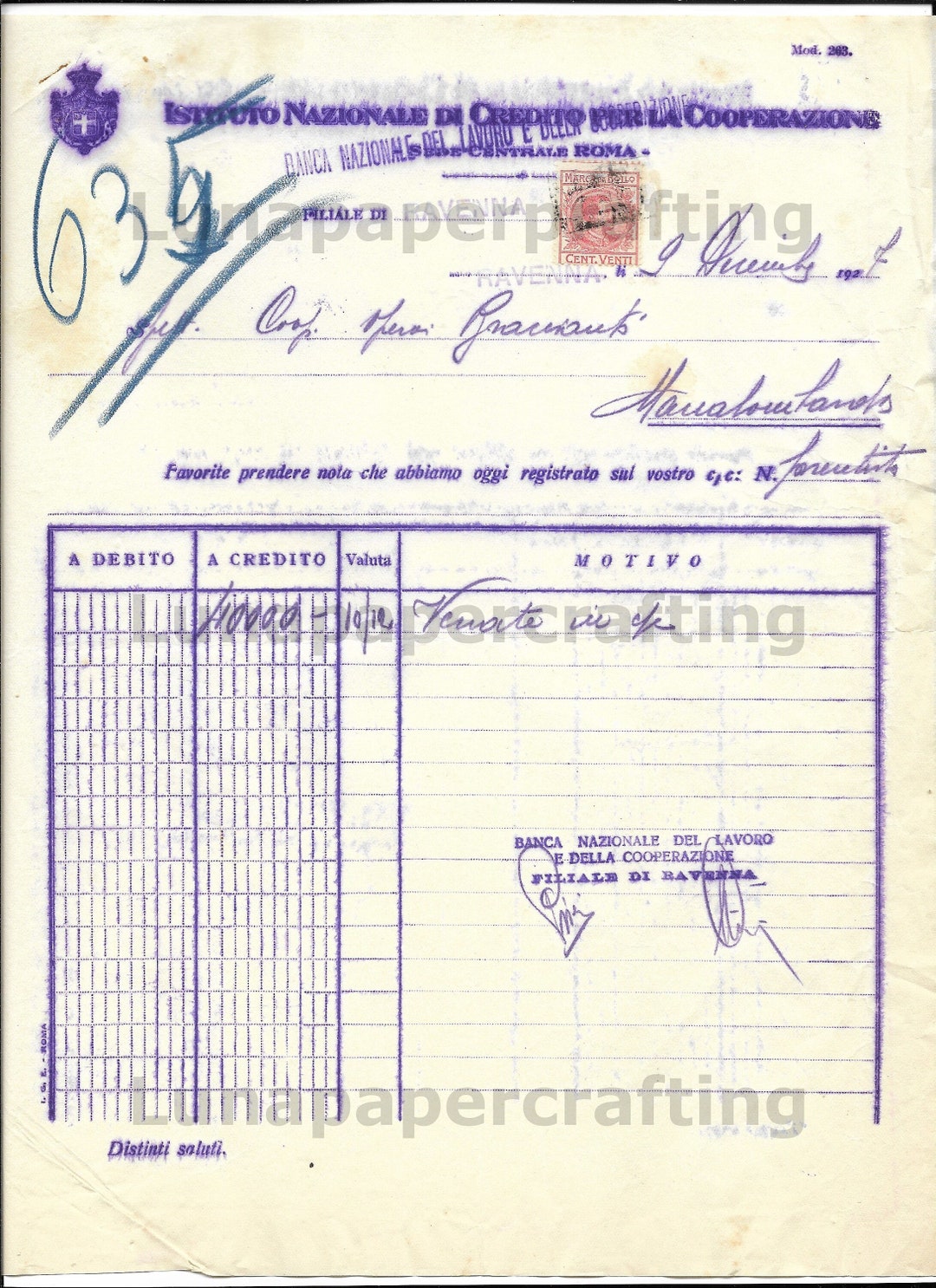 8 Vintage Italian Invoices Fronts and Backs. Digital Ephemera Set 1 ...