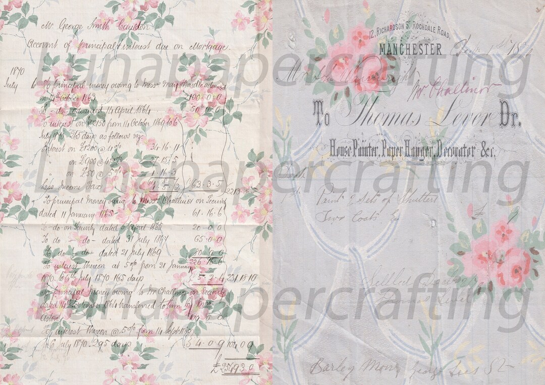 8 Patterned and 1800's Script Background Pages for Junk Journals Kit 1 ...