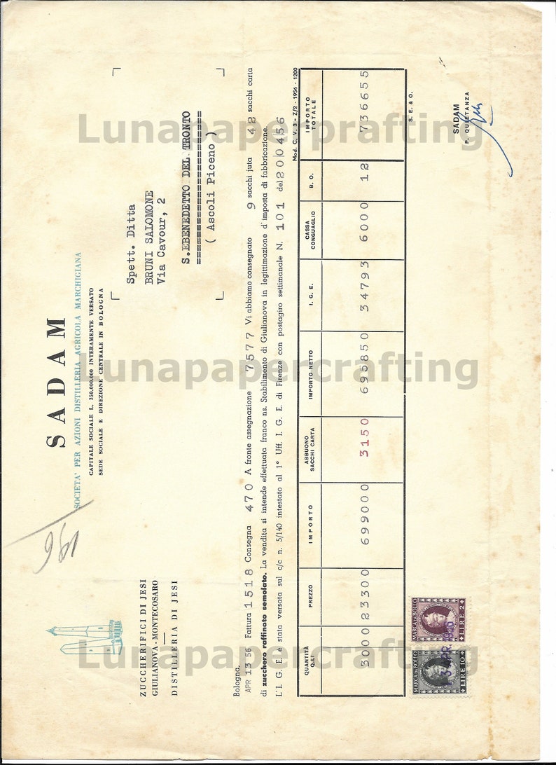8 Vintage Italian Invoices Fronts and Backs. Digital Ephemera Set 1 ...