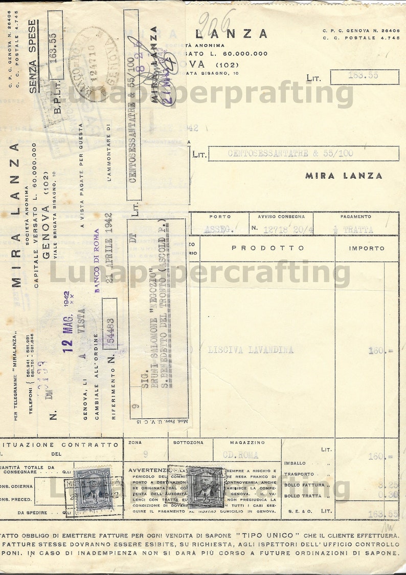 8 Vintage Italian Invoices Fronts and Backs. Digital Ephemera Set 1 ...