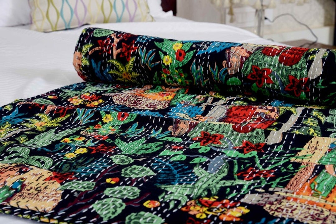 Vintage Kantha Quilt Indian Sari Quilt Kantha Throw Blanket - Etsy