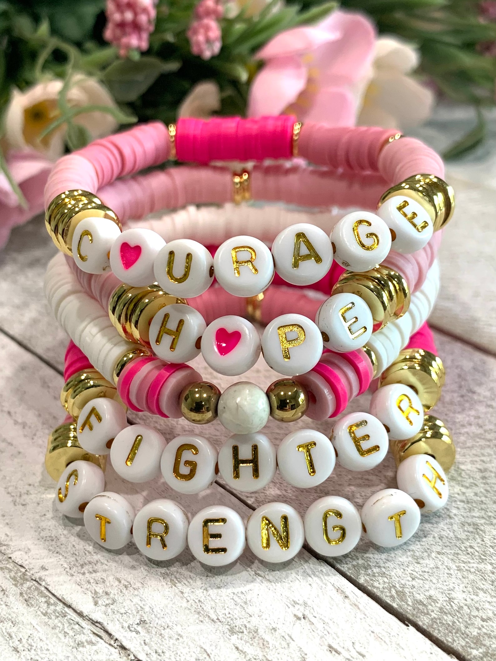 Breast Cancer Awareness Bracelet Custom Heishi Bead Bracelet - Etsy