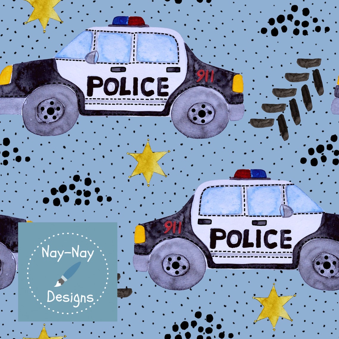 Police Car Blue Seamless Design - Etsy