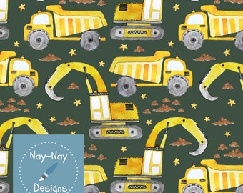 Trip to Digger, Diggers, Excavator, Land, Tipper, Truck Seamless Fabric Design, Repeat Tile ...
